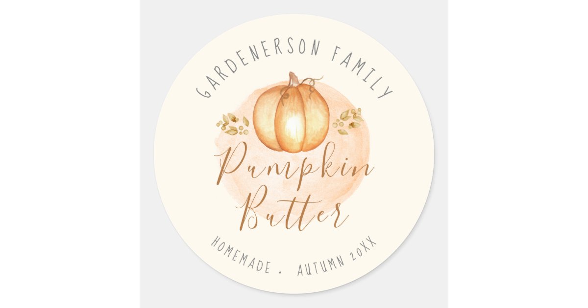 Watercolor Pumpkin Butter Classic Round Sticker | Zazzle