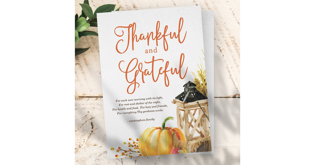Watercolor Pumpkin Cornucopia Thanksgiving Poem Holiday Card | Zazzle