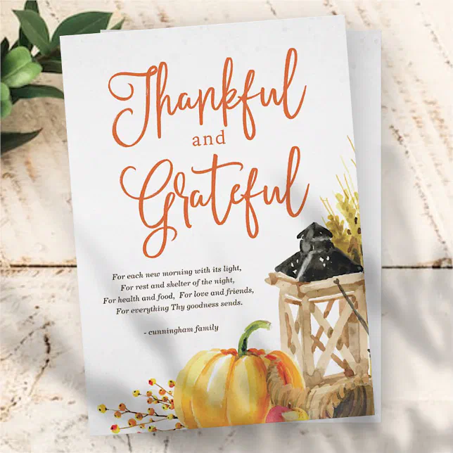 Watercolor Pumpkin Cornucopia Thanksgiving Poem Holiday Card | Zazzle