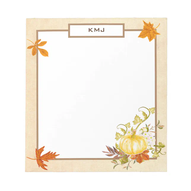 Watercolor Pumpkin & Leaves | Fall Themed Notepad | Zazzle