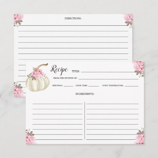 Watercolor Pumpkin Pink Floral Recipe Card | Zazzle