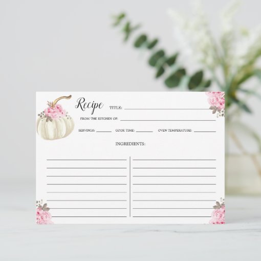 Watercolor Pumpkin Pink Floral Recipe Card | Zazzle