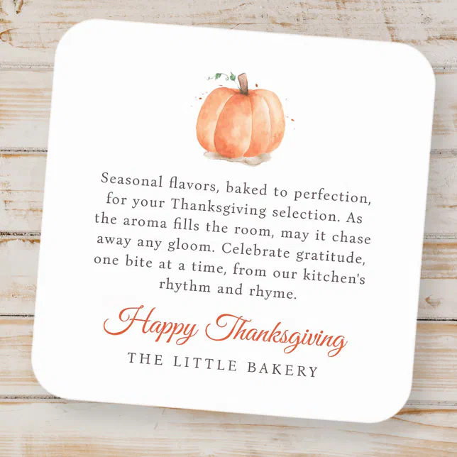 Watercolor Pumpkin Thanksgiving Baked Goods Label | Zazzle