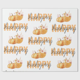 Watercolor Pumpkins & Orange Happy Thanksgiving Wrapping Paper | Zazzle