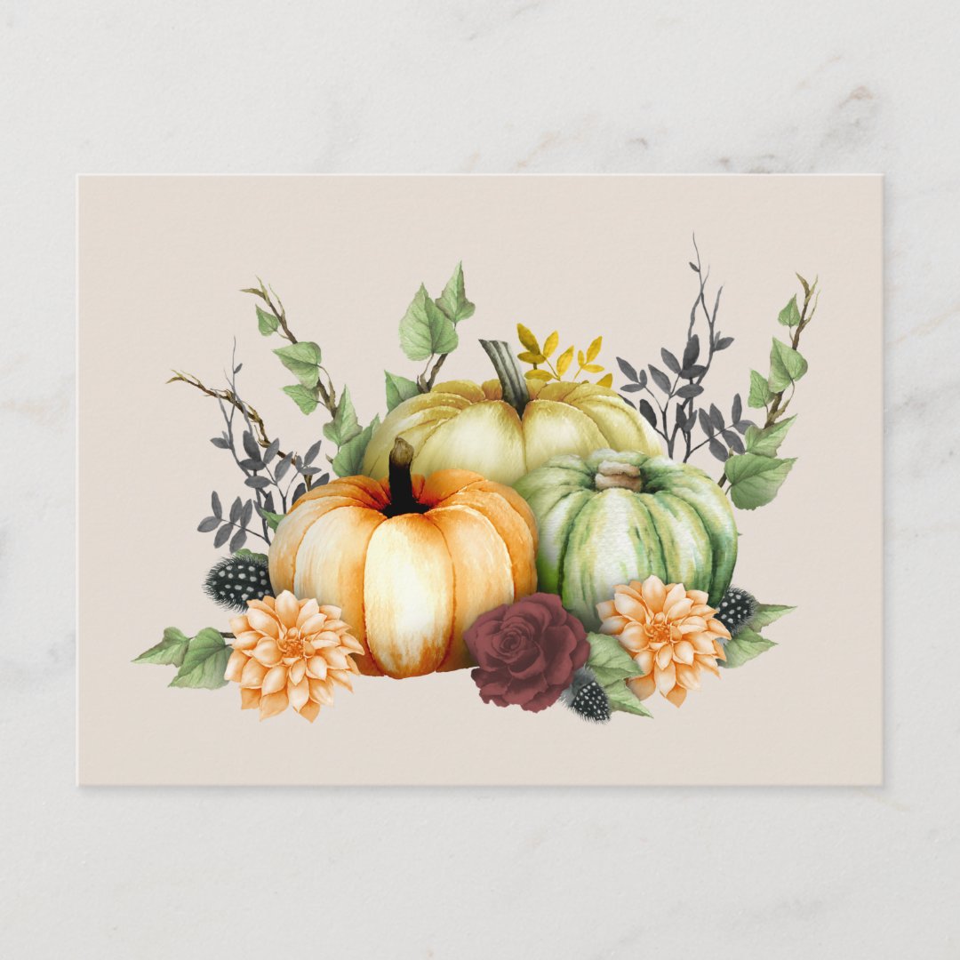Watercolor Pumpkins Postcard | Zazzle