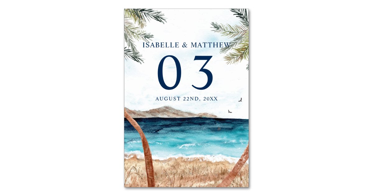 Watercolor Punta Cana Tropical Beach Table Number | Zazzle