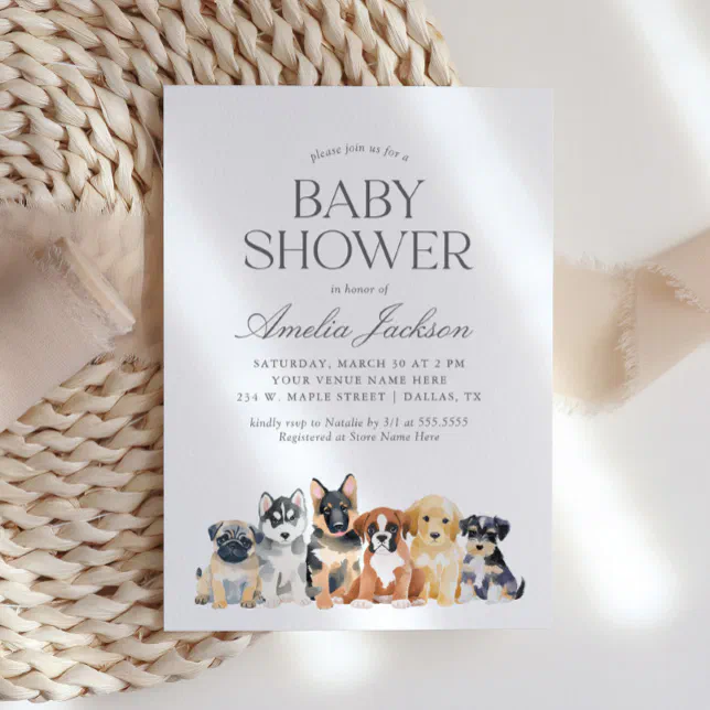 Watercolor Puppy Dog Baby Shower Invitation | Zazzle