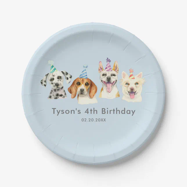Watercolor Puppy Dog Kids Birthday Party Paper Plates | Zazzle