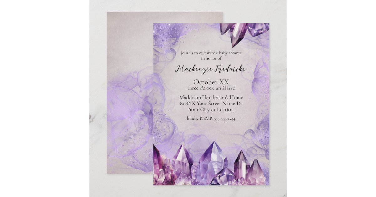 Watercolor Purple Amethyst Crystals Invitation | Zazzle