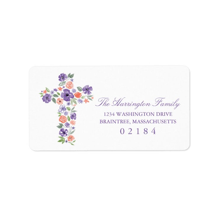 Watercolor Purple and Coral Flower Cross Label | Zazzle