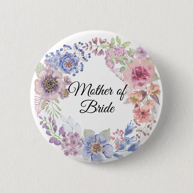 Watercolor Purple & Blue Mother of the Bride Pin | Zazzle