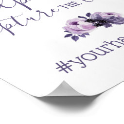 Watercolor Purple Floral Elegant Wedding Hashtag Poster | Zazzle