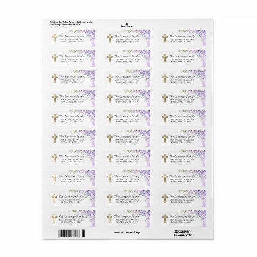 Watercolor Purple Floral Gold Cross Return Address Label | Zazzle