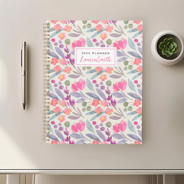 Watercolor Purple Floral Planner | Zazzle