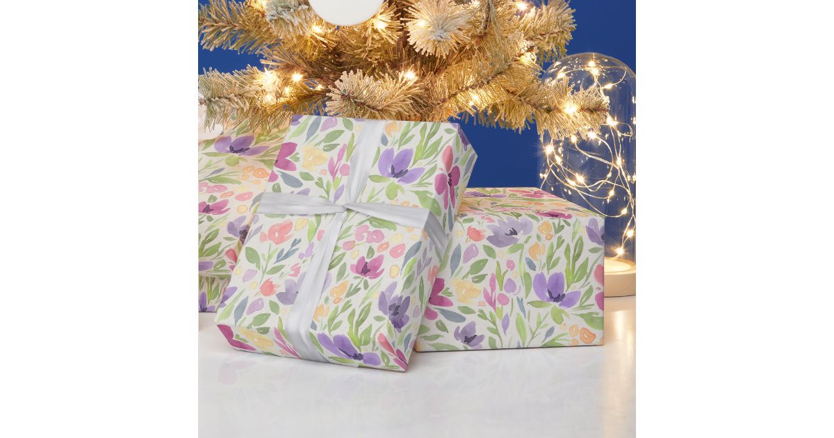 Watercolor Purple Flower Pattern Wrapping Paper | Zazzle
