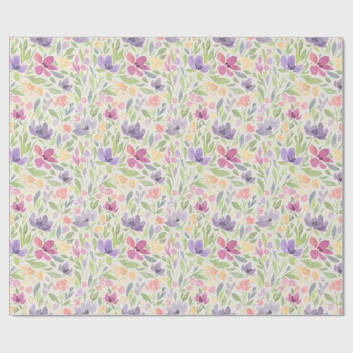 Watercolor Purple Flower Pattern Wrapping Paper | Zazzle