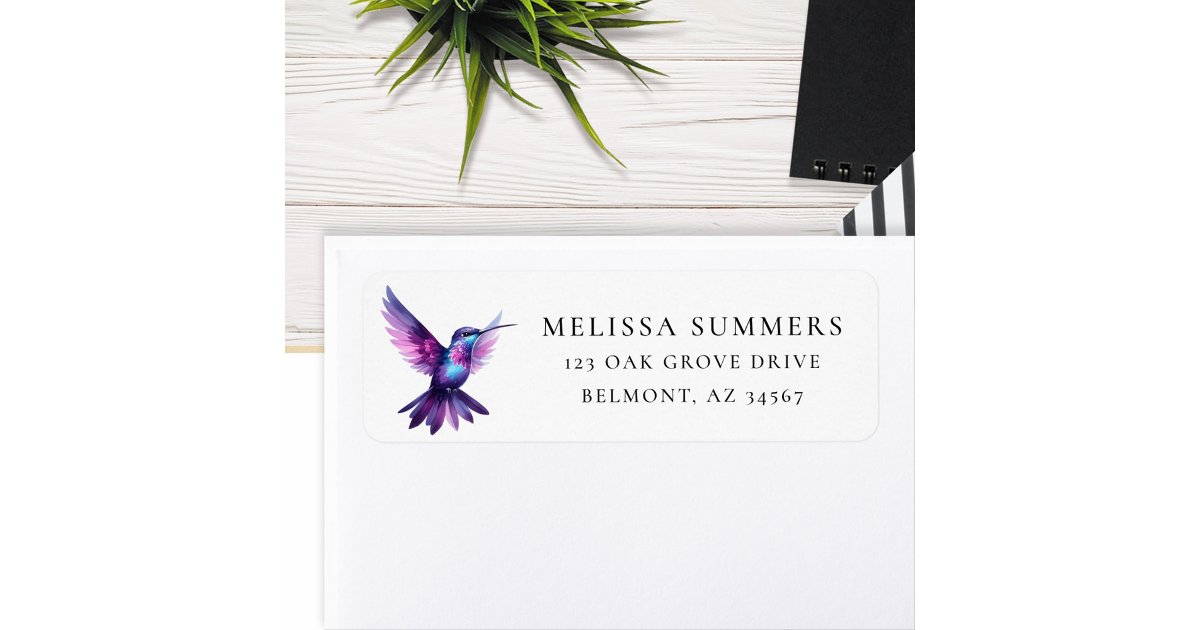 Watercolor Purple Hummingbird Return Address Label | Zazzle
