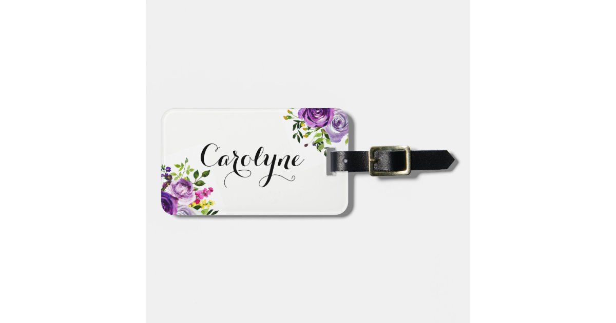 Watercolor Purple Roses Botanical Personalized Luggage Tag | Zazzle
