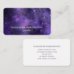 Watercolor purple space. Modern galaxy stars Business Card | Zazzle