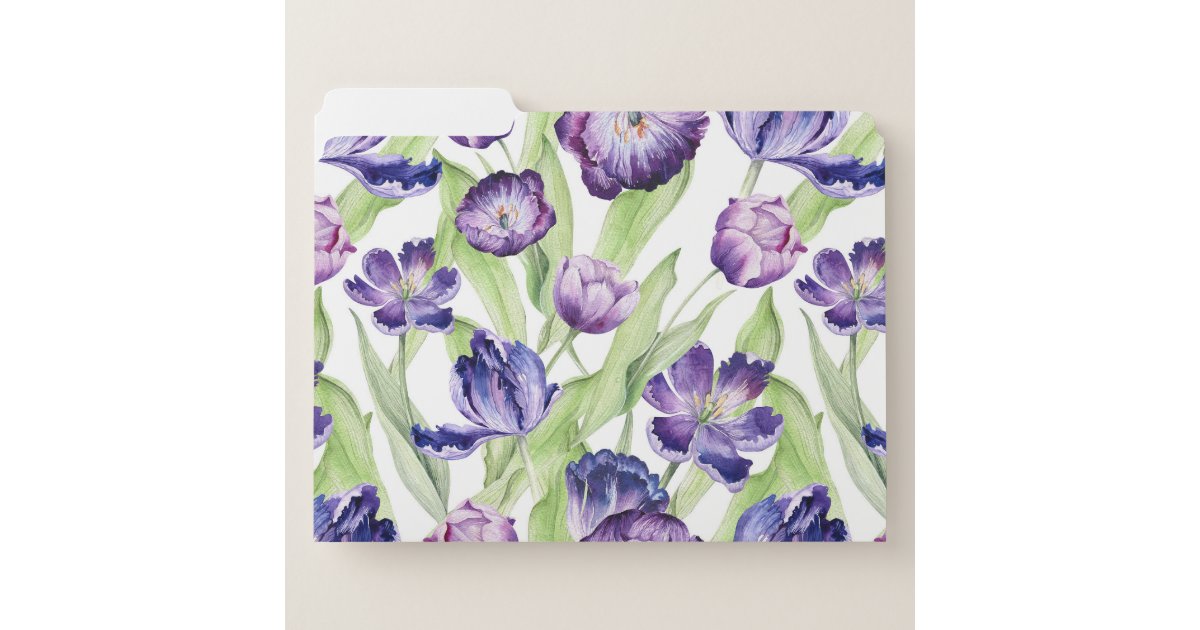 Watercolor Purple Tulips Pattern Botanical File Folder | Zazzle