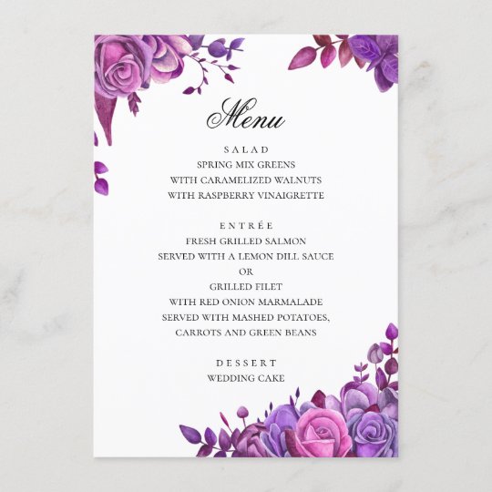 Watercolor purple wedding. Romantic lavender Menu | Zazzle.com