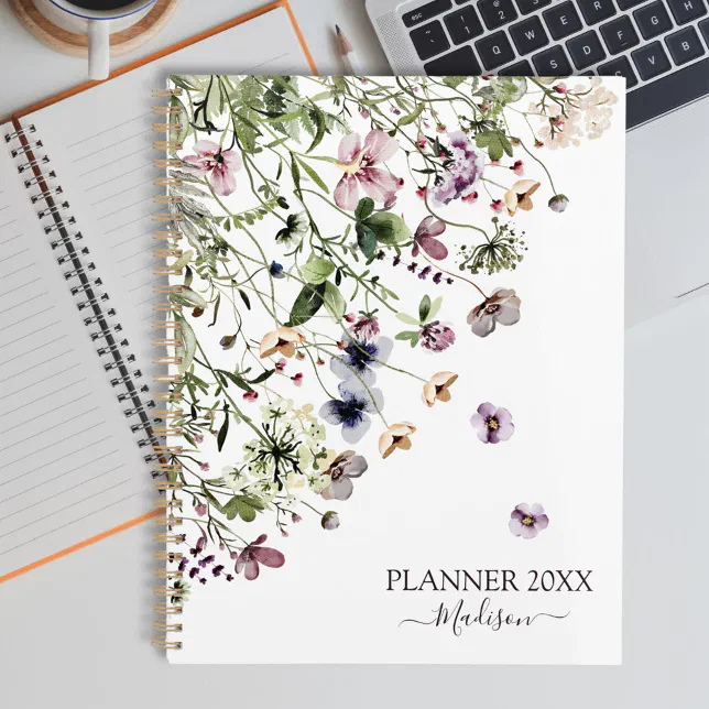 Watercolor Purple Wildflowers Planner | Zazzle