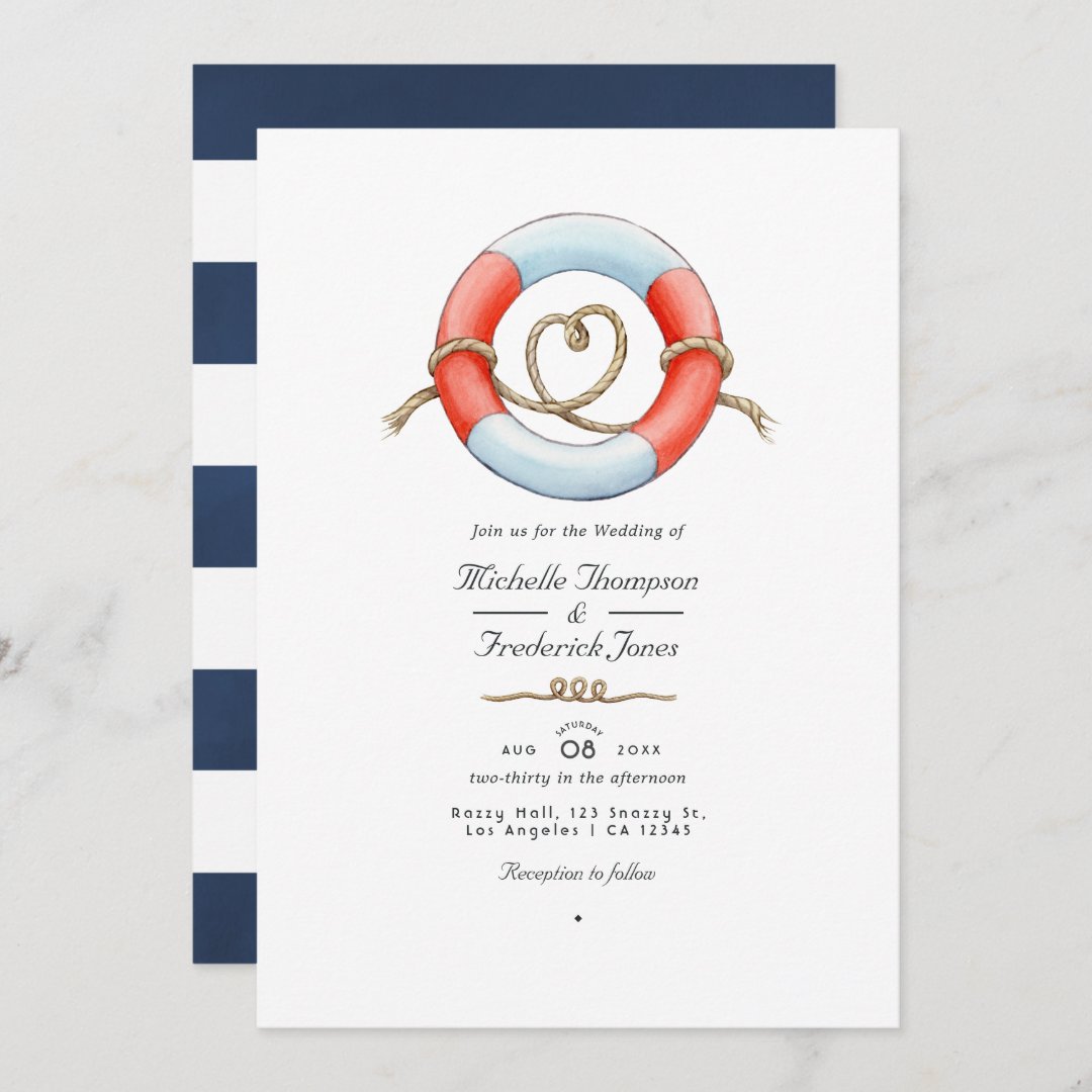Watercolor QR Code RSVP Nautical Wedding Invitation | Zazzle
