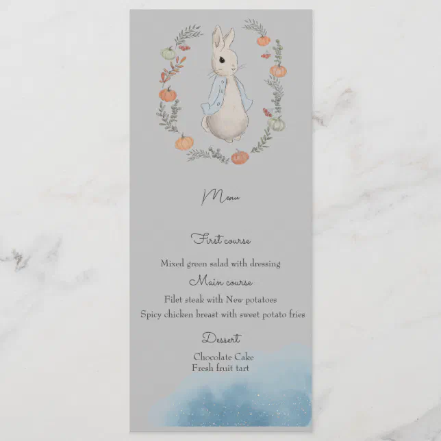 Watercolor Rabbit Peter Birthday Menu | Zazzle