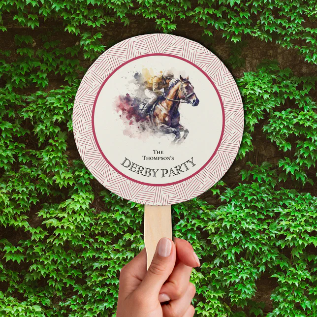 Watercolor Racehorse Derby Red Hand Fan | Zazzle