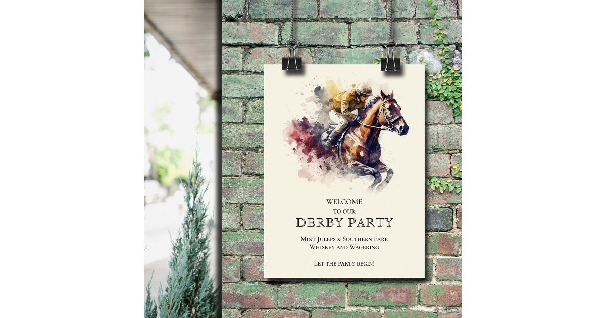 Watercolor Racehorse Derby Welcome Poster | Zazzle