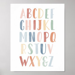 Watercolor Rainbow Alphabet Classroom Poster | Zazzle