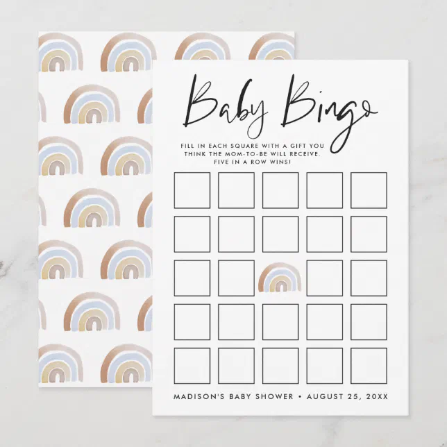 Watercolor Rainbow Baby Shower Bingo Card | Zazzle