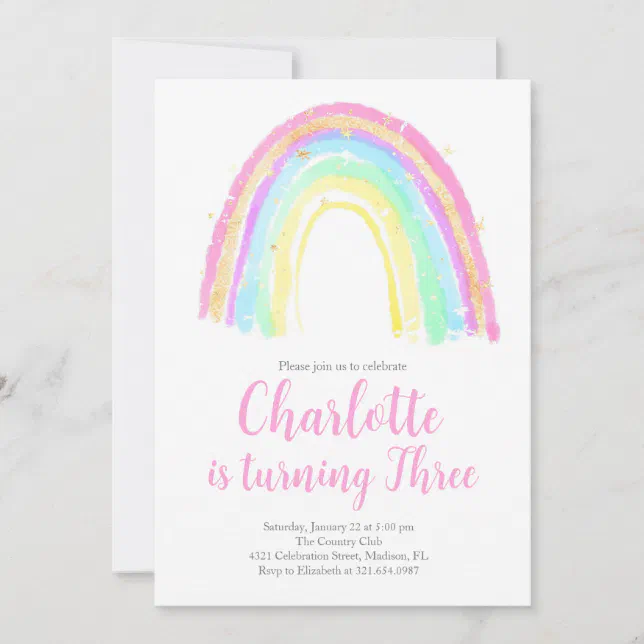 Watercolor Rainbow Birthday Party Invitation | Zazzle