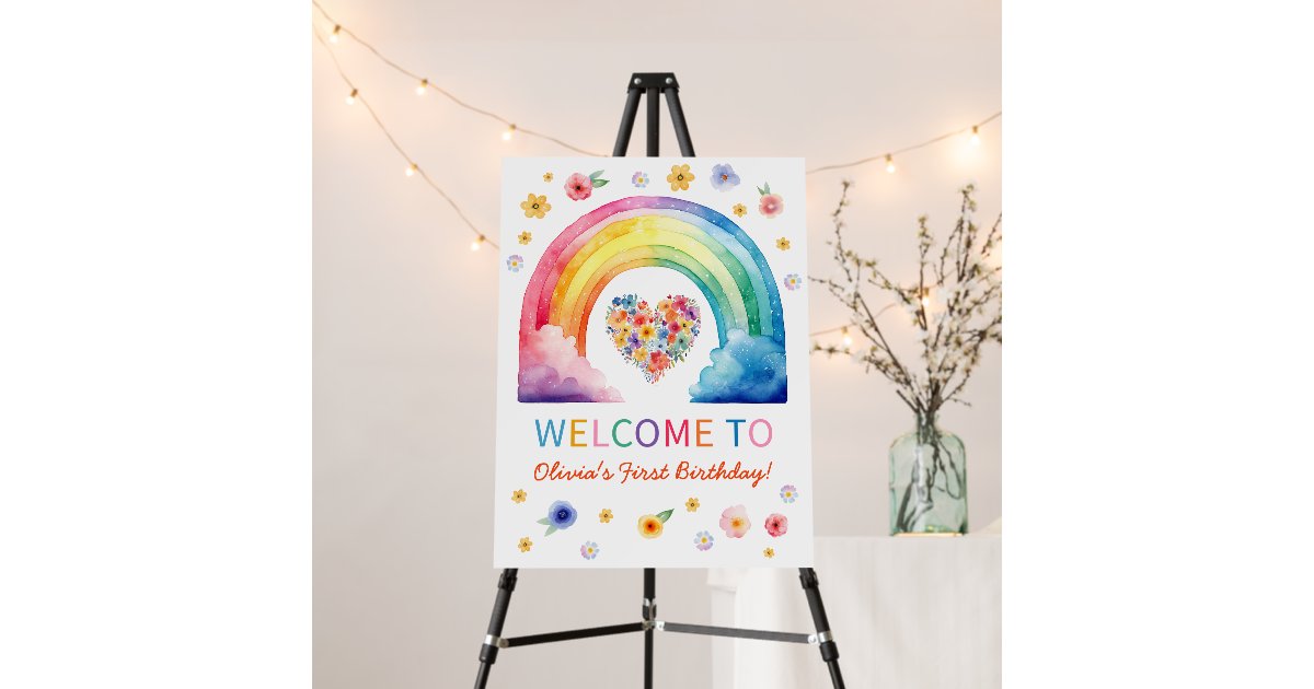 Watercolor Rainbow Birthday Welcome Foam Board | Zazzle