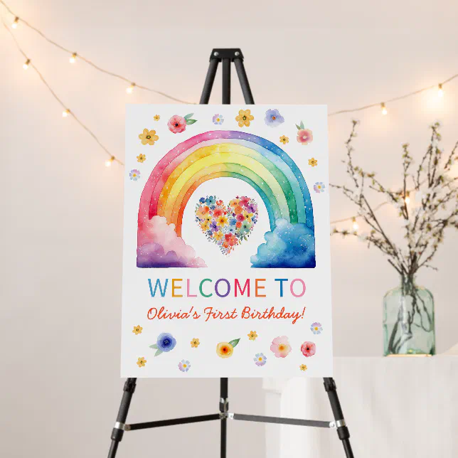 Watercolor Rainbow Birthday Welcome Foam Board | Zazzle