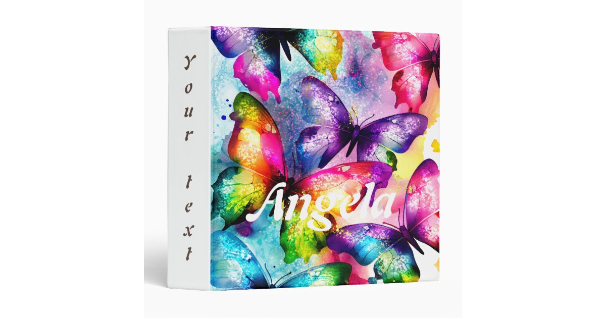 Watercolor Rainbow Fluttering Butterflies 3 Ring Binder | Zazzle