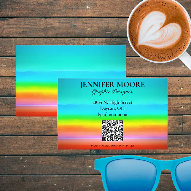 Watercolor Rainbow Gradient with QR Code Business Card | Zazzle