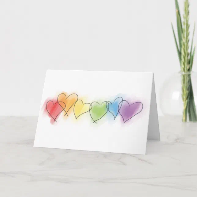 Watercolor Rainbow Hearts Card | Zazzle