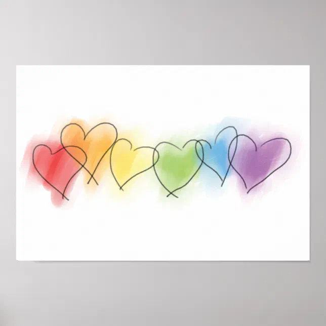 Watercolor Rainbow Hearts Poster | Zazzle