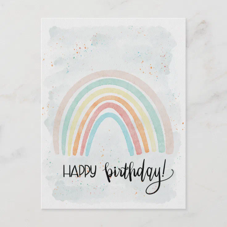 Watercolor Rainbow Modern Happy birthday Postcard | Zazzle