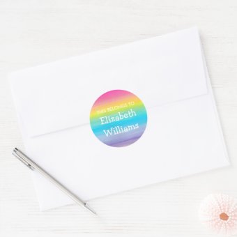 Watercolor Rainbow Name Label Stickers | Zazzle