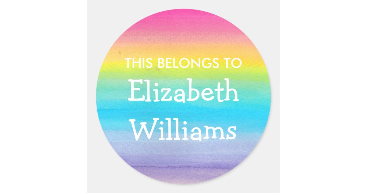 Watercolor Rainbow Name Label Stickers | Zazzle
