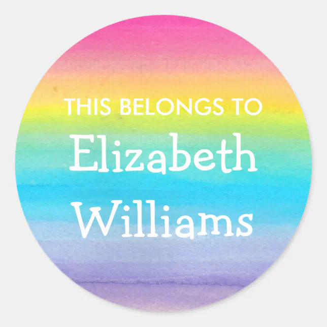 Watercolor Rainbow Name Label Stickers | Zazzle