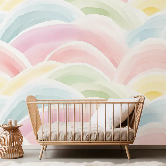 Watercolor Rainbow Pattern with Neutral Pastel Wallpaper | Zazzle