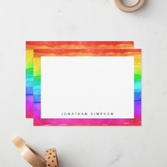 Watercolor Rainbow Stripe Pattern Note Card | Zazzle
