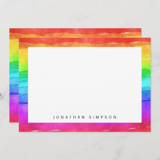 Watercolor Rainbow Stripe Pattern Note Card | Zazzle