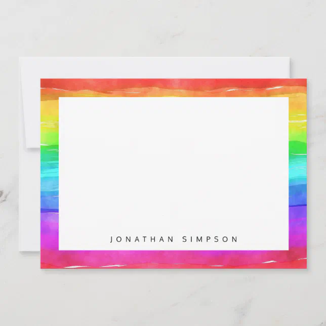 Watercolor Rainbow Stripe Pattern Note Card | Zazzle