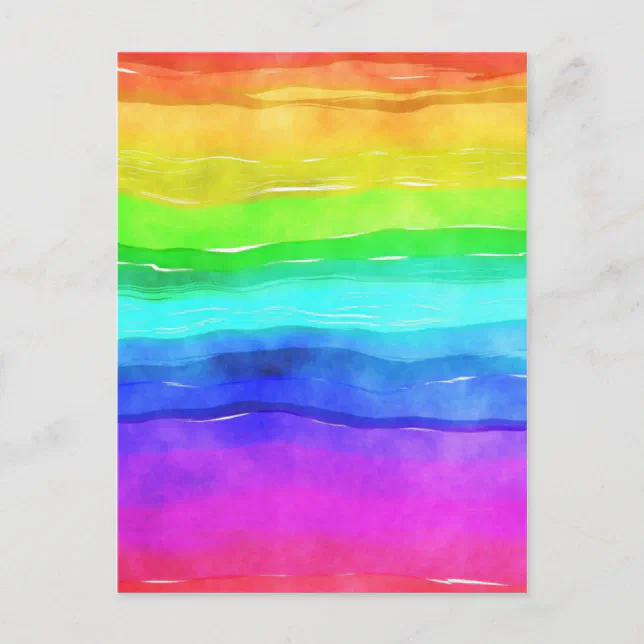 Watercolor Rainbow Stripes Background Postcard | Zazzle