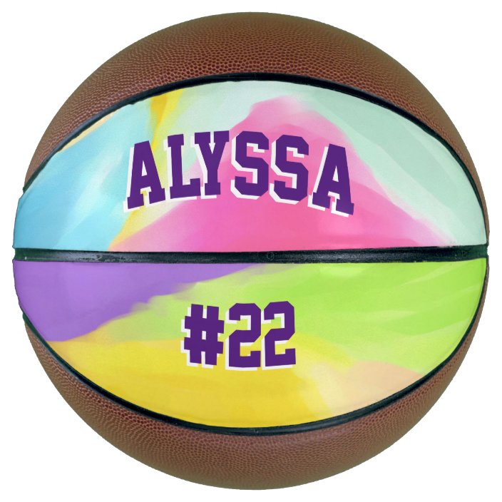 Watercolor Rainbow Swirl Personalized Basketball | Zazzle
