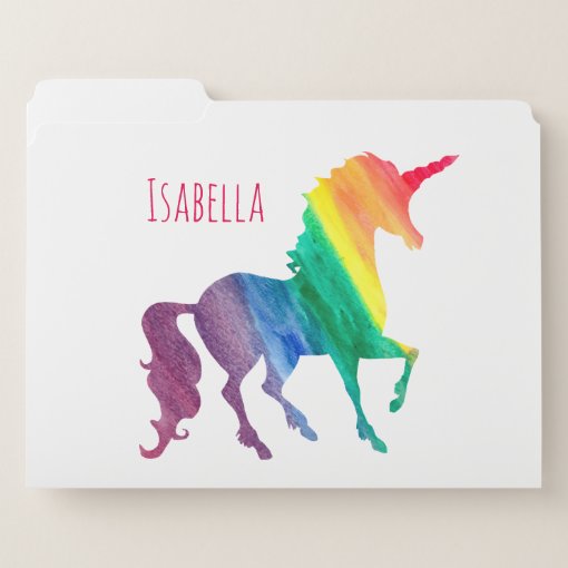 Watercolor Rainbow Unicorn Personalized Girls File Folder | Zazzle